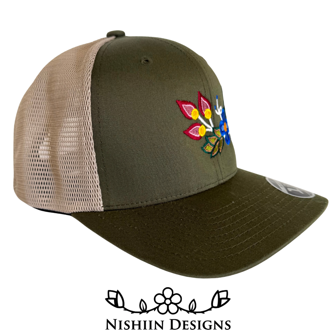 Nishiin Designs 110 Flex Fit Baseball Cap - Snap Back in Olive Green
